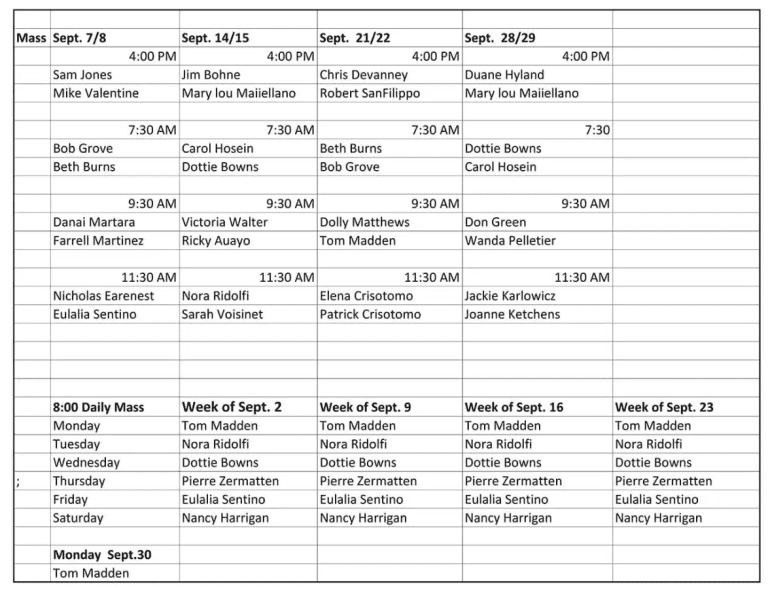 Lector’s Schedule – St. Faustina